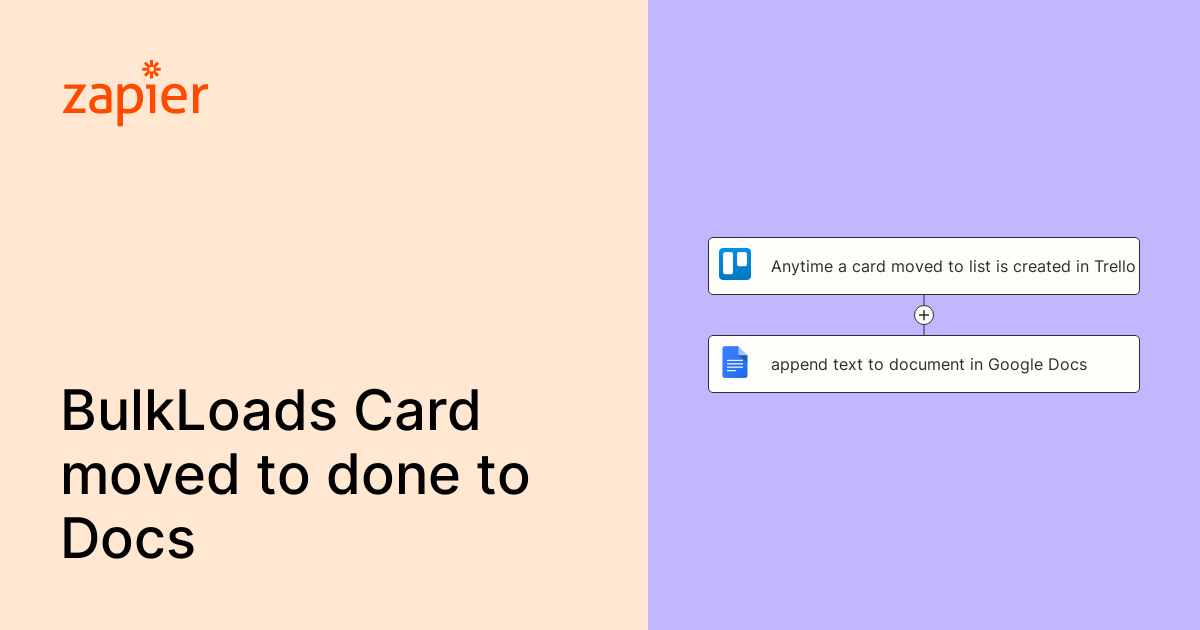 Anytime a card moved to list is created in Trello, append text to document in Google Docs. | Zapier
