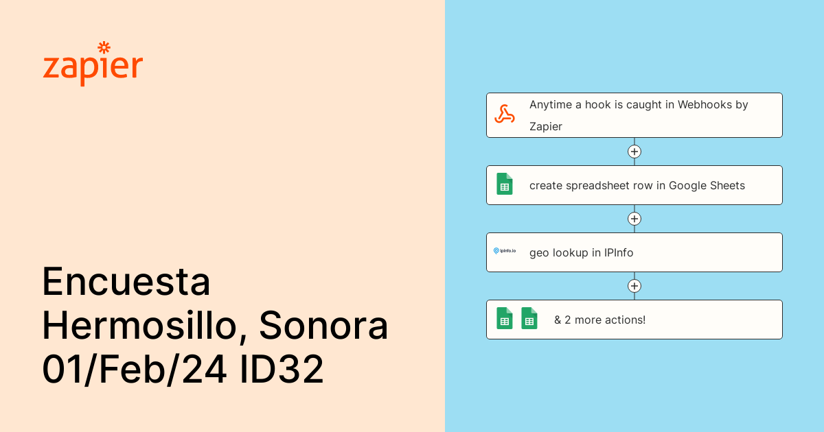 Anytime a hook is caught in Webhooks by Zapier, create spreadsheet row in Google Sheets, geo ...
