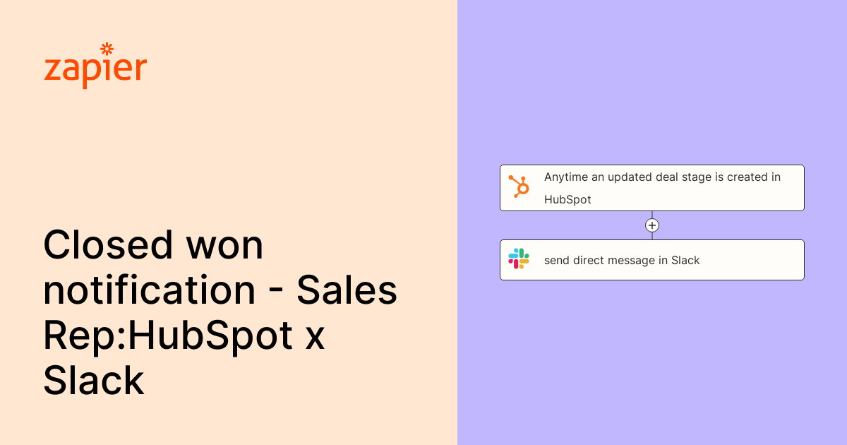HubSpot & Slack, Zap: Will create a trigger when a deal is closed won, the sales rep will ...