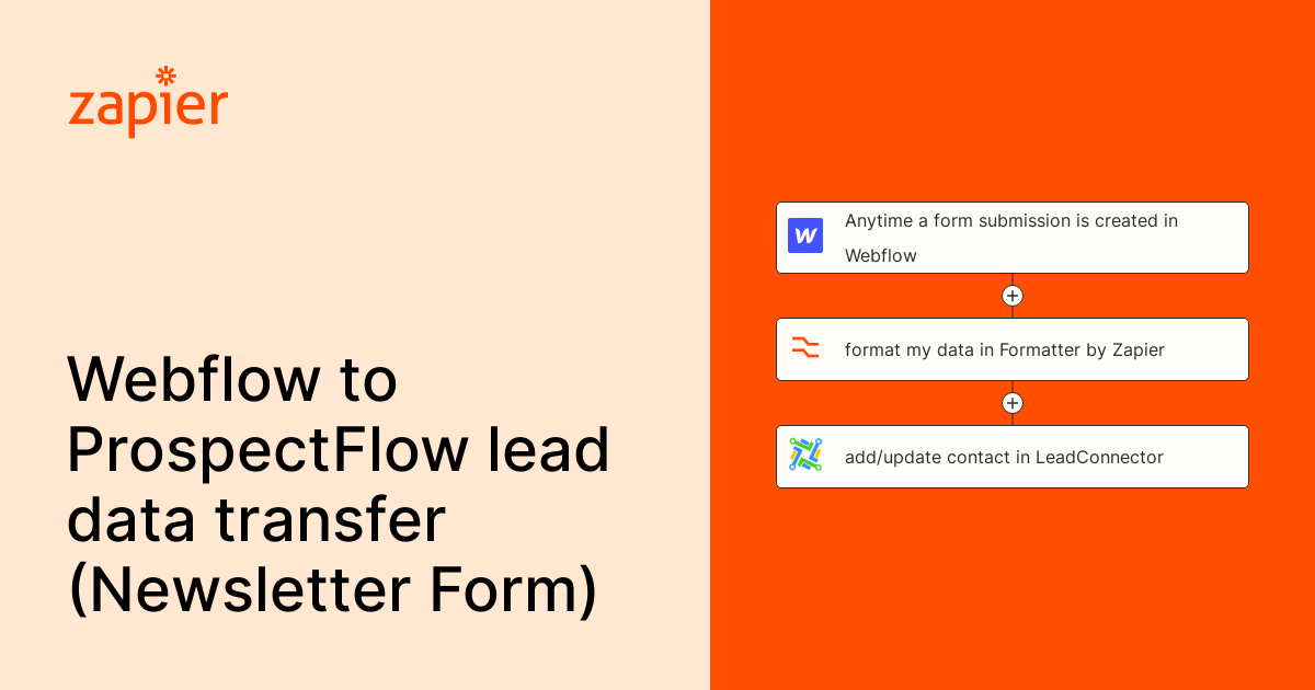 Anytime a form submission is created in Webflow, format my data in Formatter by Zapier and add ...