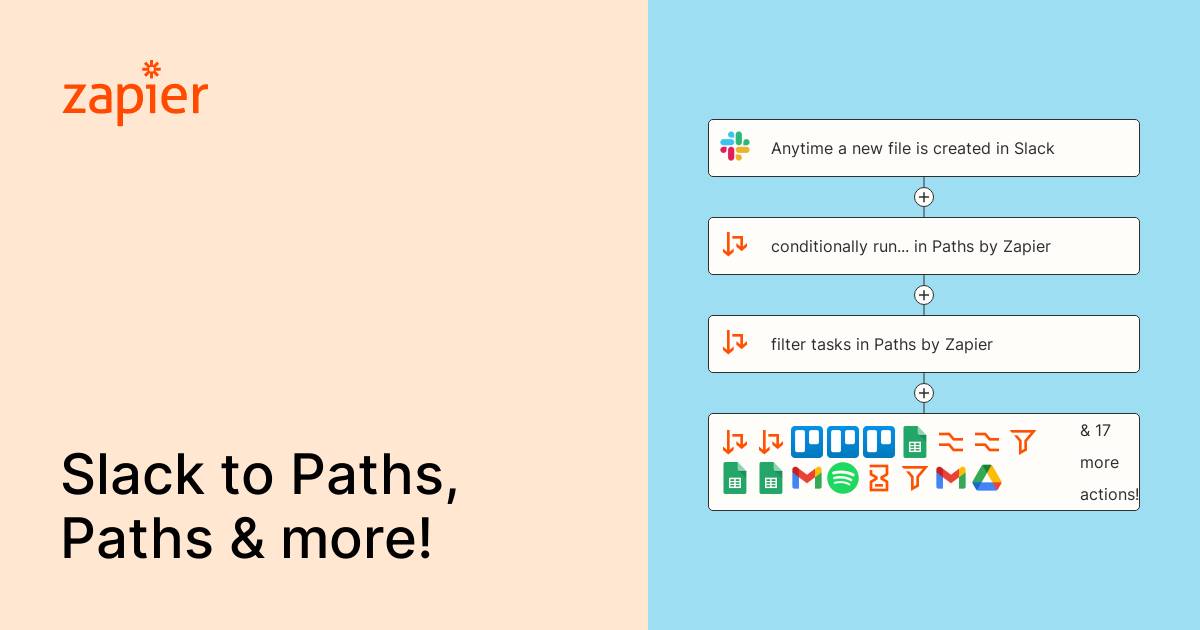 Anytime a new file is created in Slack, conditionally run... in Paths by Zapier, filter tasks in ...