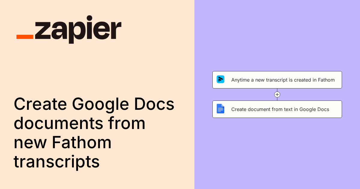 Anytime a new transcript is created in Fathom, create document from text in Google Docs. | Zapier