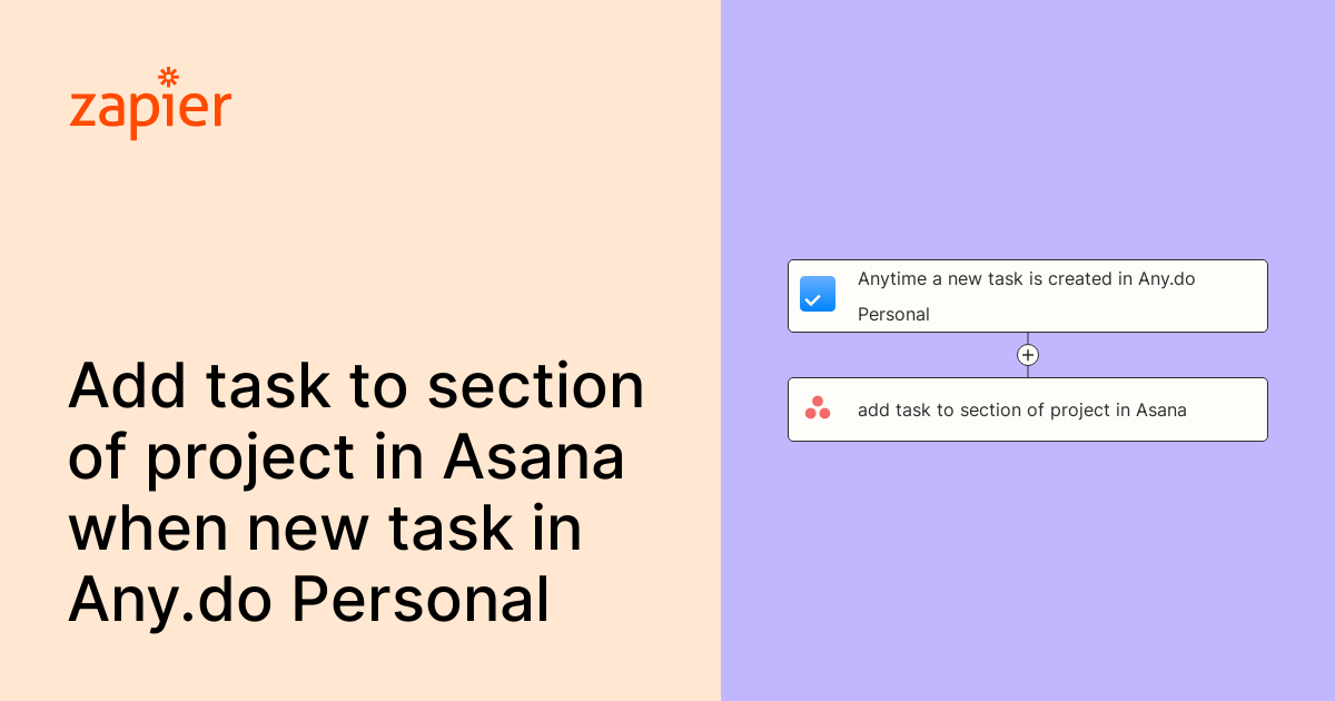 Anytime a new task is created in Any.do Personal, add task to section of project in Asana. | Zapier