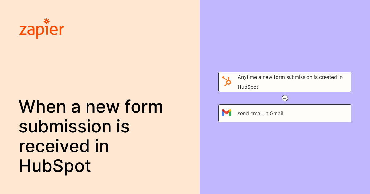 Anytime a new form submission is created in HubSpot, send email in Gmail. | Zapier