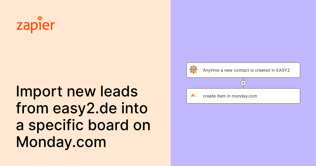 Anytime a new contact is created in EASY2, create item in monday.com. | Zapier