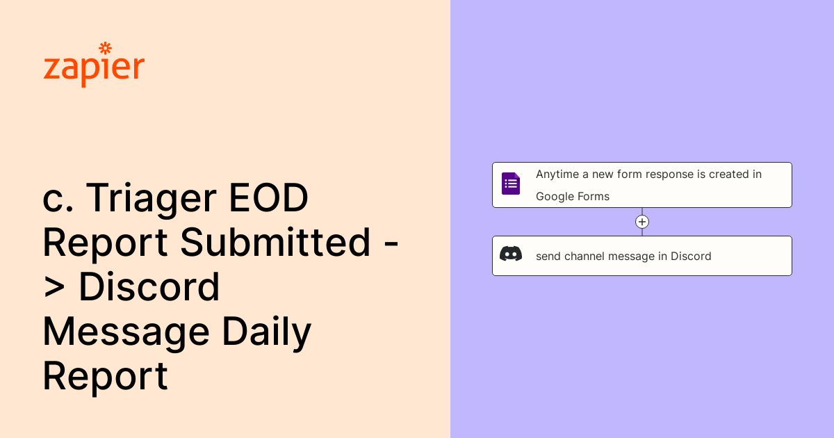 Anytime a new form response is created in Google Forms, send channel message in Discord. | Zapier