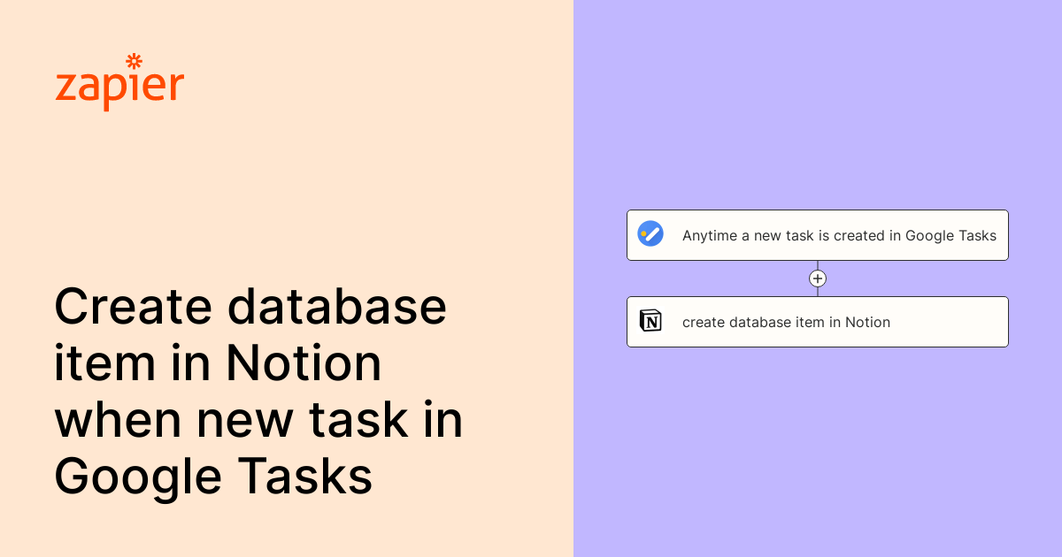 Anytime a new task is created in Google Tasks, create database item in Notion. | Zapier