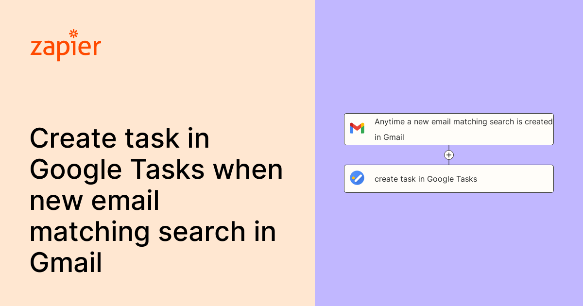 Anytime a new email matching search is created in Gmail, create task in Google Tasks. | Zapier