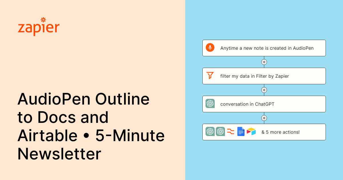 Anytime A New Note Is Created In Audiopen Filter My Data In Filter By Zapier Conversation In